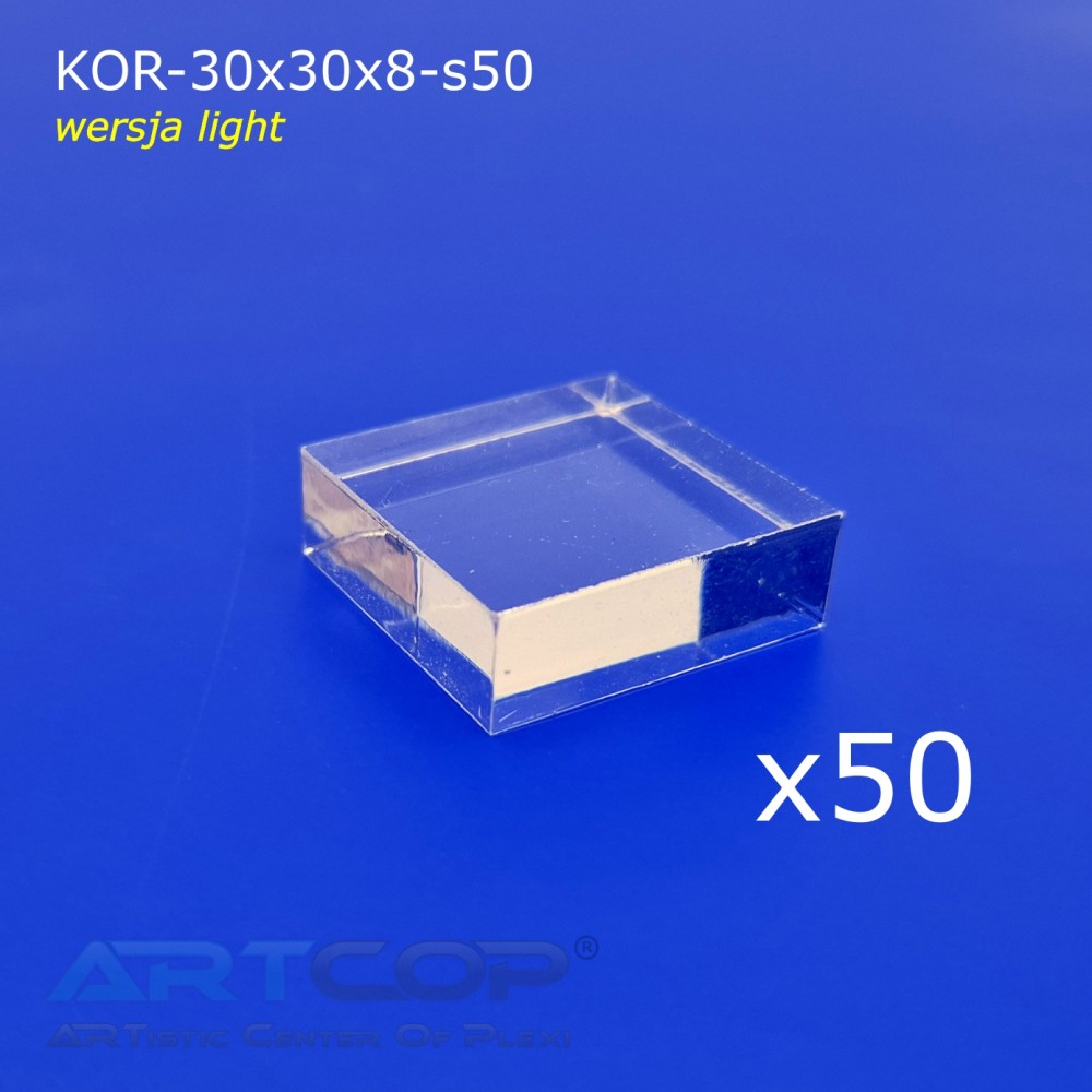 Kor-30x30x8 kostka z plexi - Strona ostre rogi - 50 sztuk podstawka pod ...